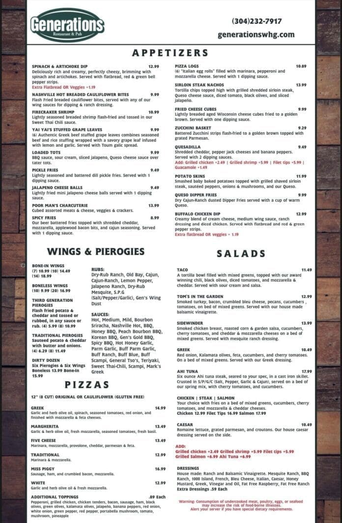 Generations Restaurant in Wheeling Introduces New Menu - Lede News